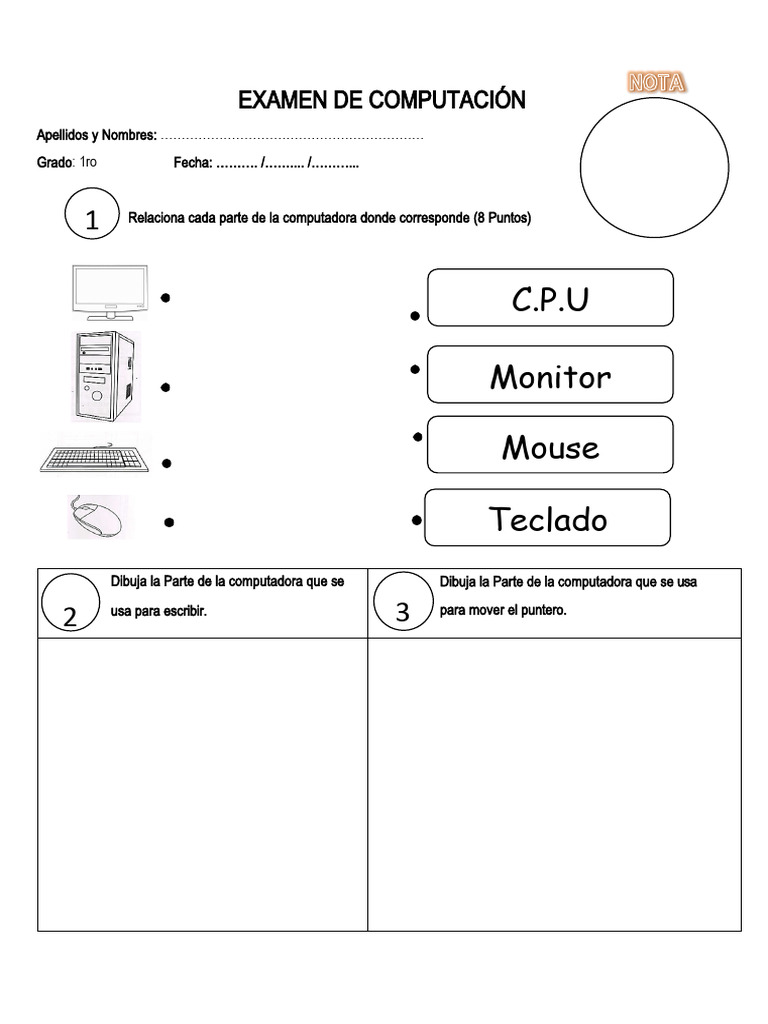 Examen de Taller de Tecnologías para Primer Grado | PDF Examen de Taller de Tecnologías para Primer Grado | PDF