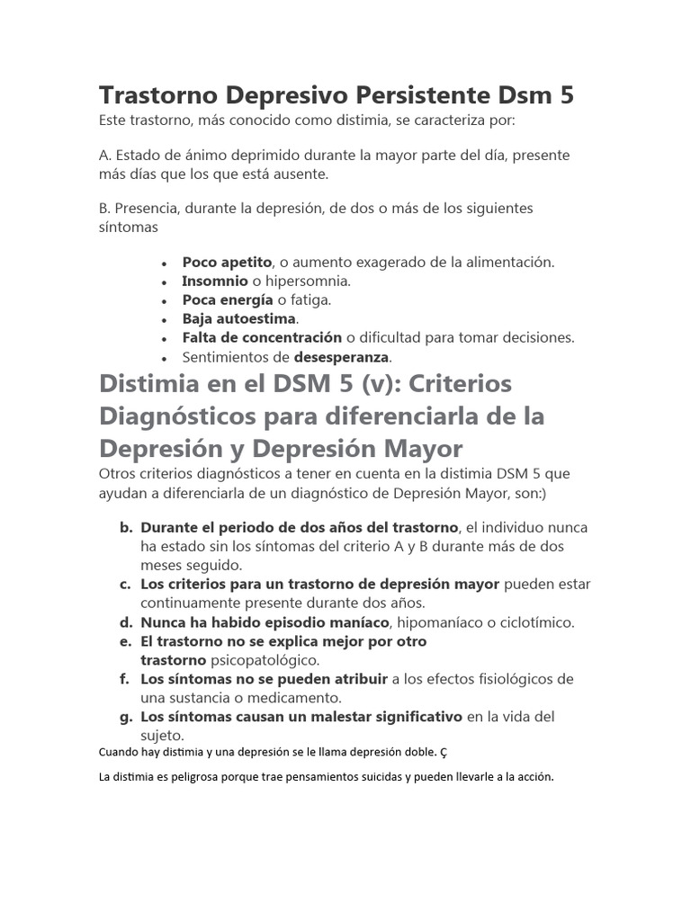 Trastorno Depresivo Persistente DSM 5 | PDF | Trastorno depresivo mayor ...
