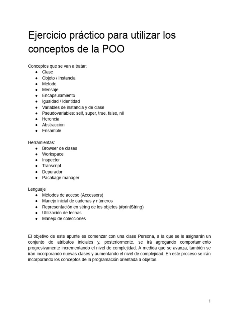 Ejercicio para aprender conceptos de la POO | PDF | Objeto (informática) | Programación ...