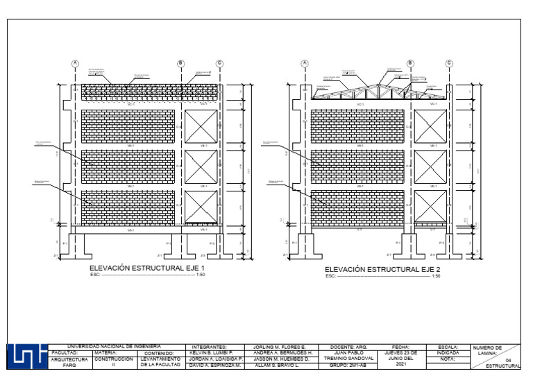 Lamina 4 (Elevaciones Estructurales Eje 1 y 2) | PDF | Construyendo tecnología | Materiales