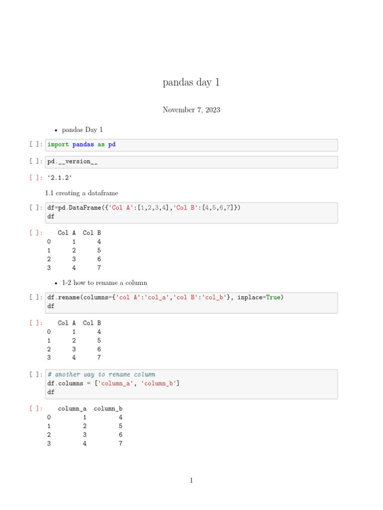 Pandas Day 1 | PDF | Computing | Computer Data