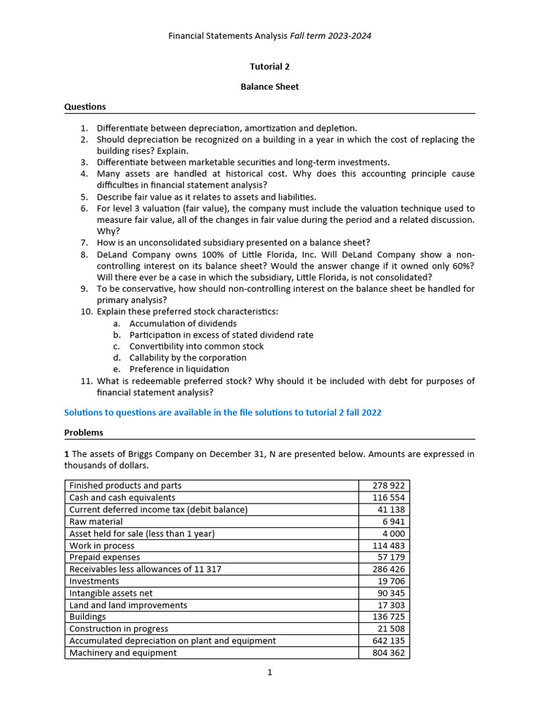 FSA - Tutorial 2-Fall 2023 With Solutions | PDF | Depreciation | Book Value