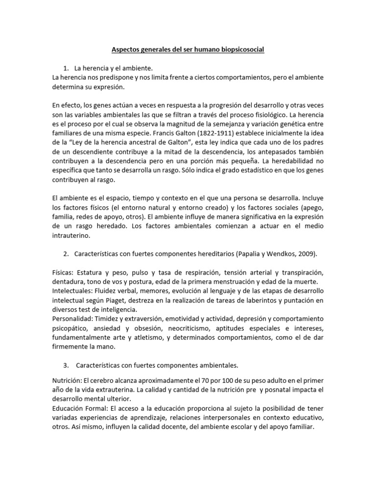 Aspectos Generales Del Ser Humano Biopsicosocial | PDF | Herencia ...