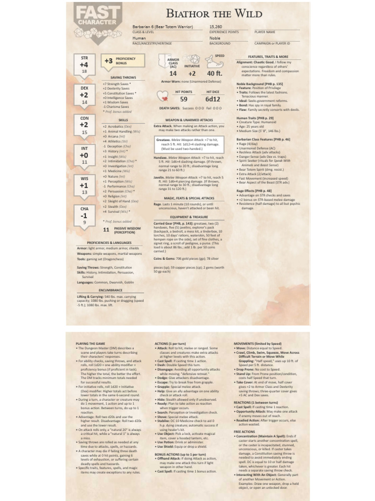 Fast Character _ D&D Character Maker _ Human Barbarian 6 (Bear Totem ...