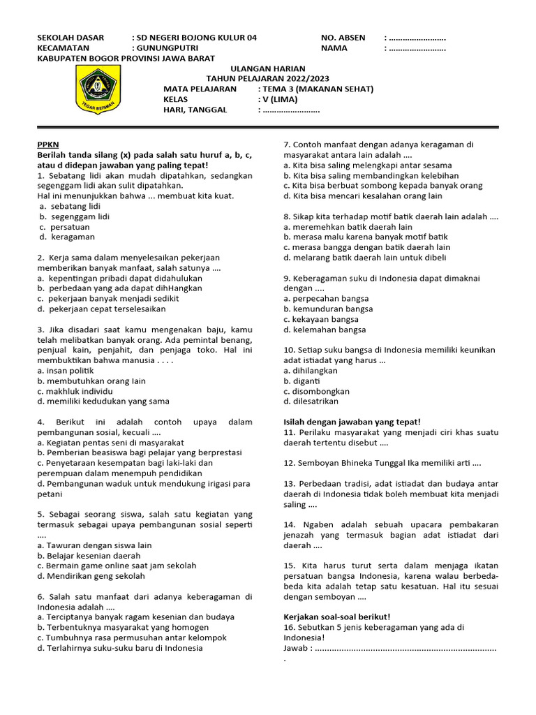 Soal PH Tema 3 | PDF