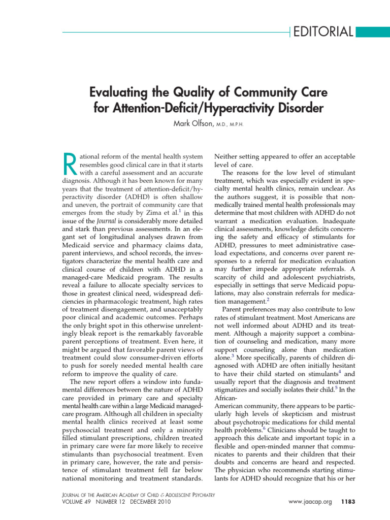 Evaluating The Quality of Community Care For Atten | PDF | Attention ...