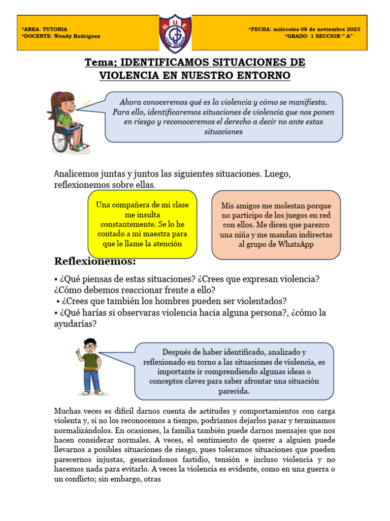 Tutoria 08-11-23 - Identificacion de La Violencia 1a (1) Uwu | PDF | Violencia | Comportamiento