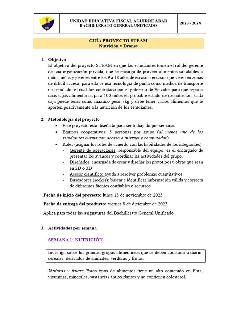 Proyecto Steam Guia para Estudiantes 2023 | PDF | Alimentos | Índice de ...