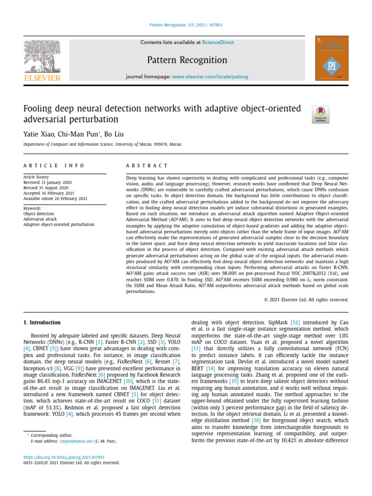 Fooling Deep Neural Detection Networks With Adaptive Object-Oriented | PDF | Deep Learning ...