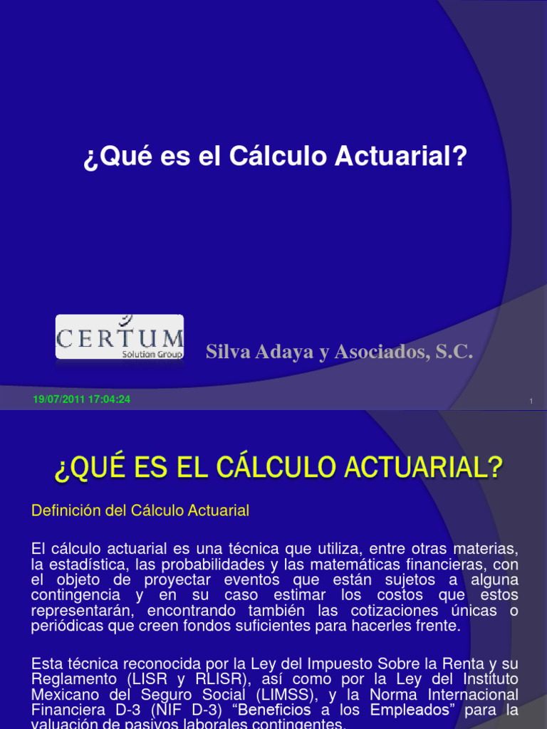 Que Es El Calculo Actuarial Silv Adaya | PDF | Inflación | Actuario