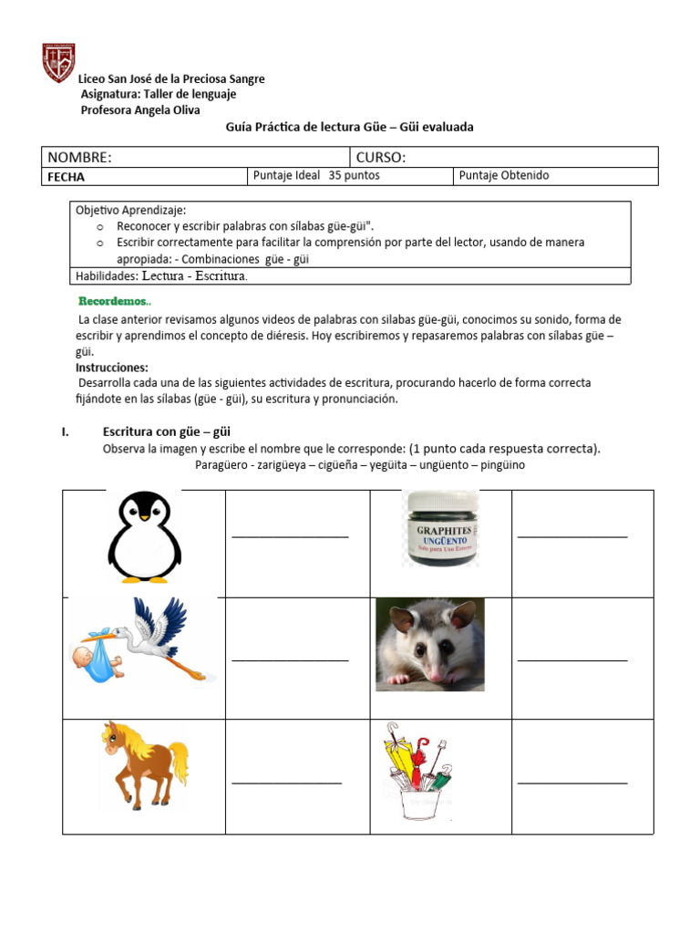 Guía de palabras con güe güi | PDF