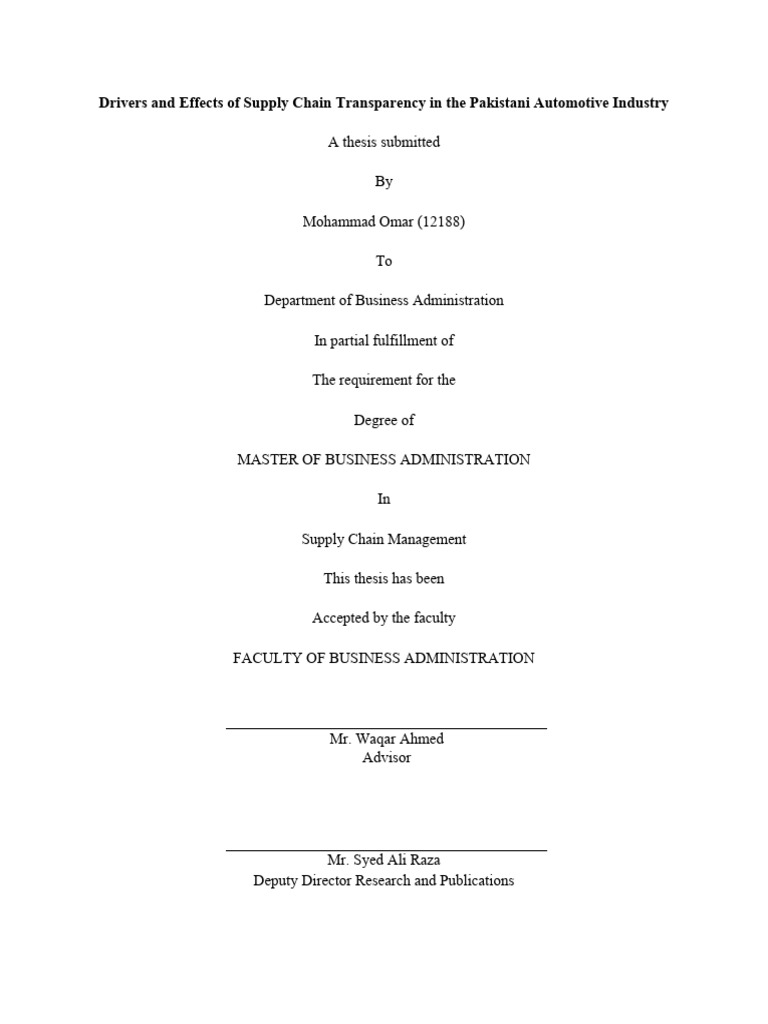 Thesis Final (Standard Edited) | PDF | Supply Chain | Supply Chain ...