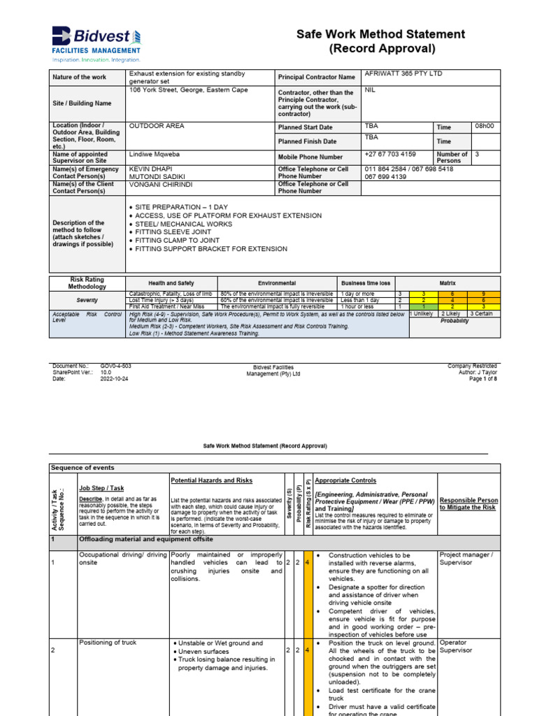 Safe Work Method Statement (York Street EC) 2023.06.23 | PDF | Personal ...
