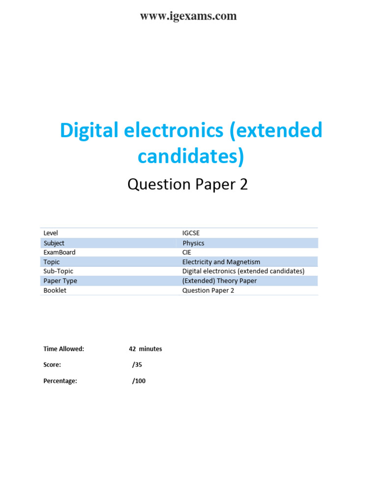 44.2-Digital Electronics-Cie Igcse Physics Ext-Theory-Qp | PDF | Logic Gate | Electrical ...