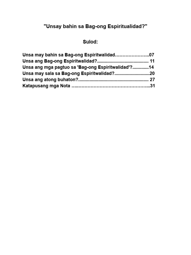 Unsay Bahin Sa Bag-Ong Espiritualidad | PDF
