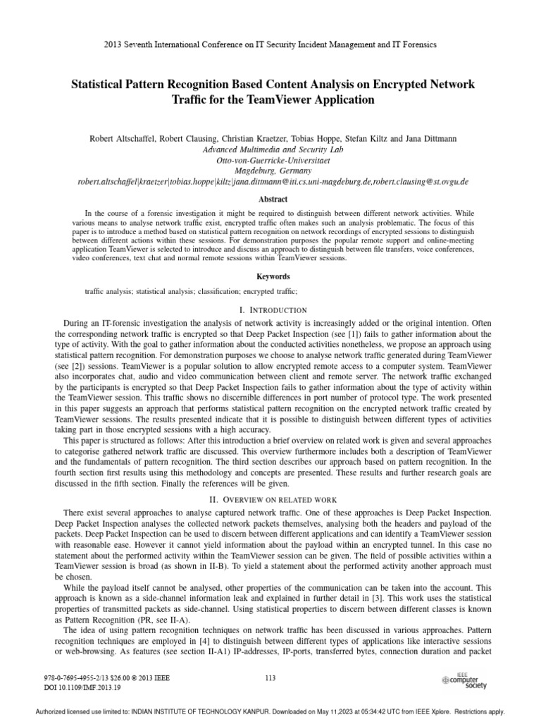 Statistical Pattern Recognition Based Content Analysis On Encrypted Network Traffic For The ...