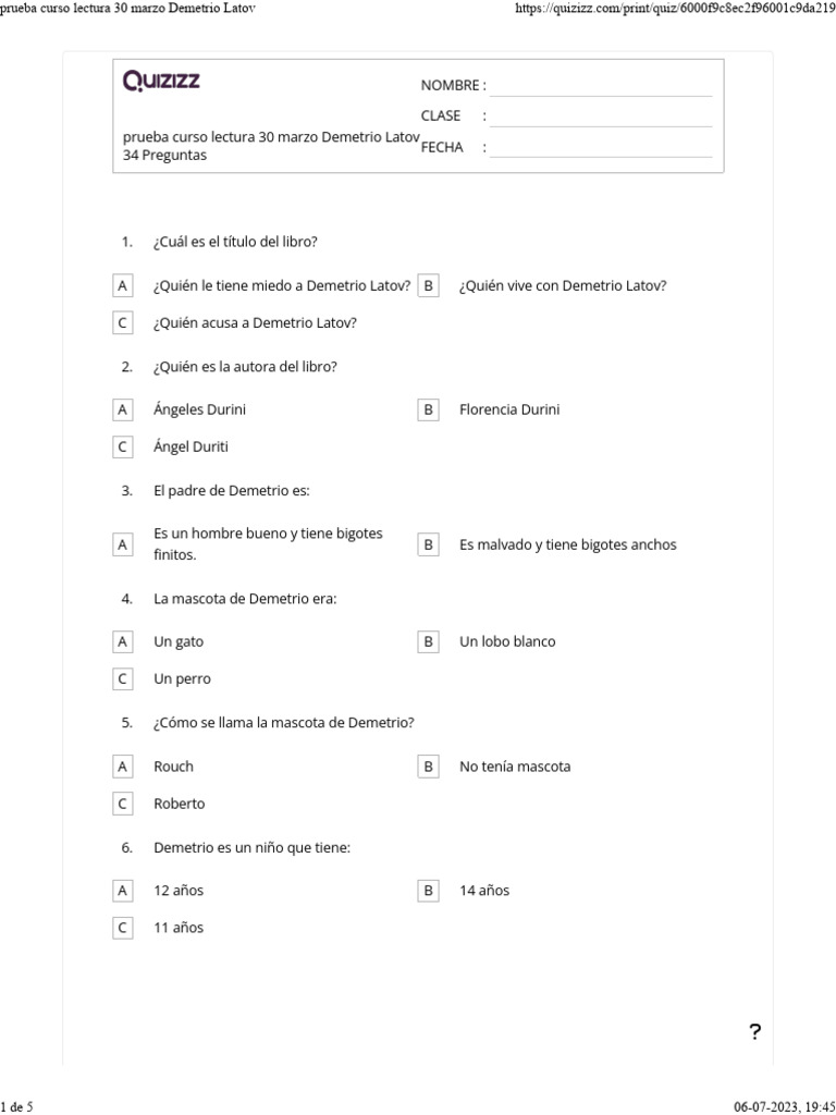 Prueba Quien Le Tiene Miedo Demetrio Latov | PDF