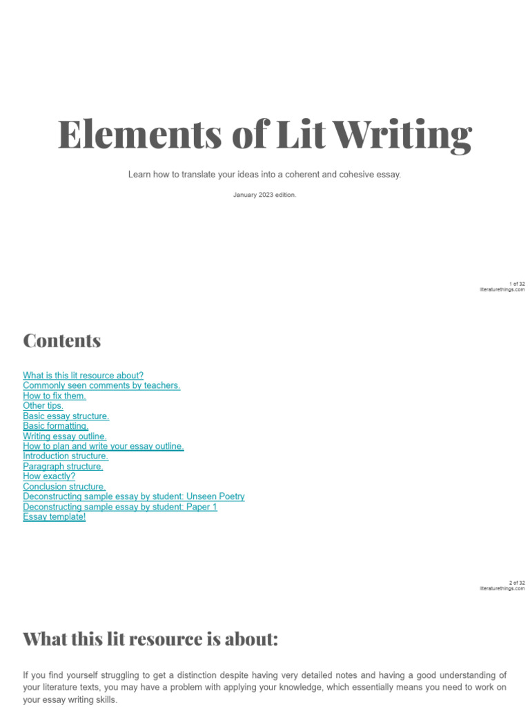 Elements of Lit Writing (Jan 2023 Edition) | PDF | Essays | The Great ...