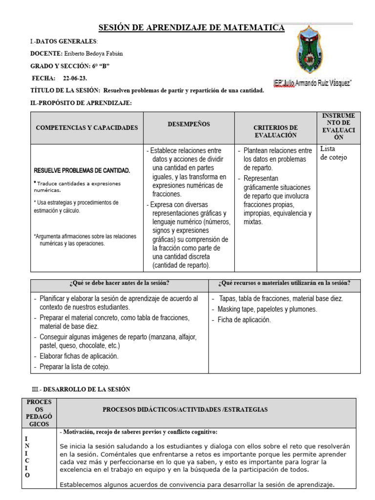 SESIÓN-MAT. Problemas de partir y repartición de una cantidad,30-06-23 ...
