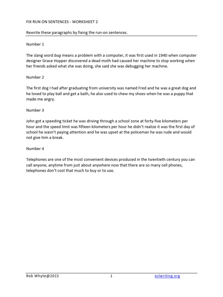 Fix Run On Sentences Worksheet 2 | PDF | Computing