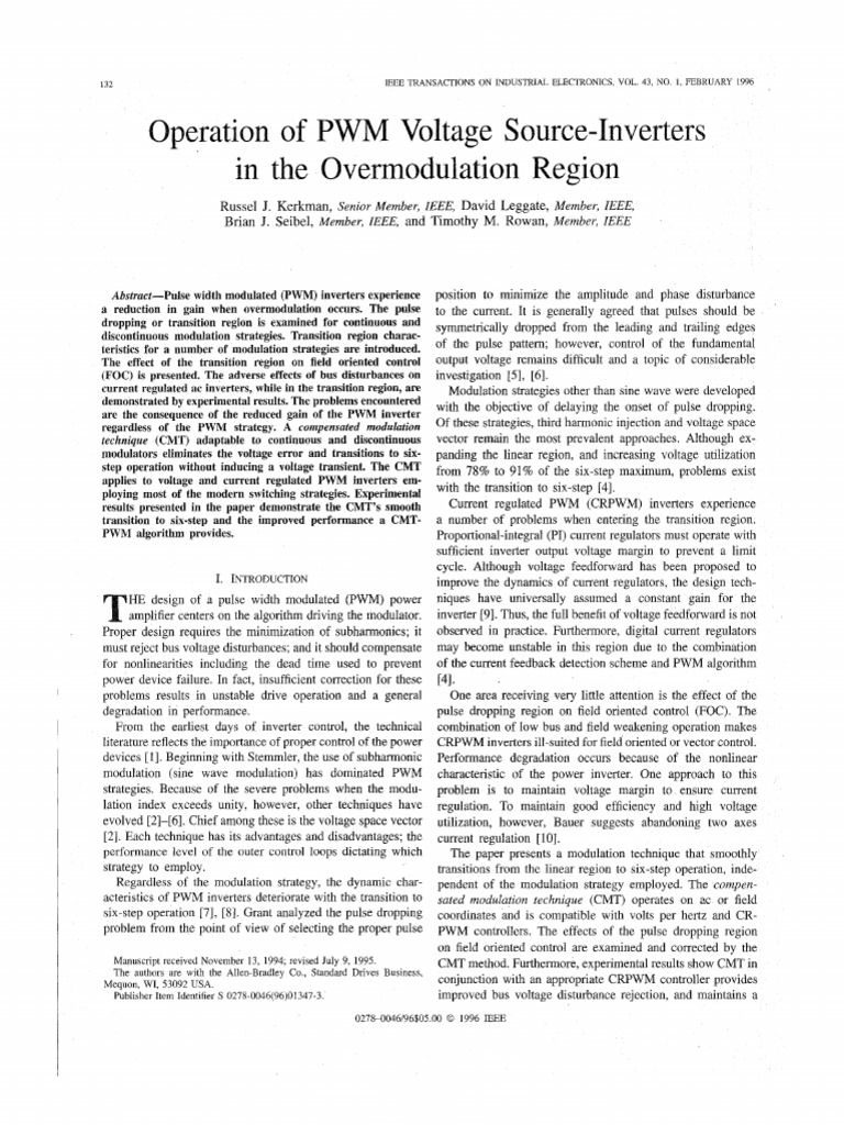 (8.3) Operation of PWM Voltage Source Inverters in The Overmodulation Region | PDF | Power ...
