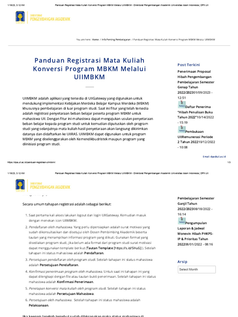 Panduan Registrasi Mata Kuliah Konversi Program MBKM Melalui UIIMBKM - Direktorat Pengembangan ...