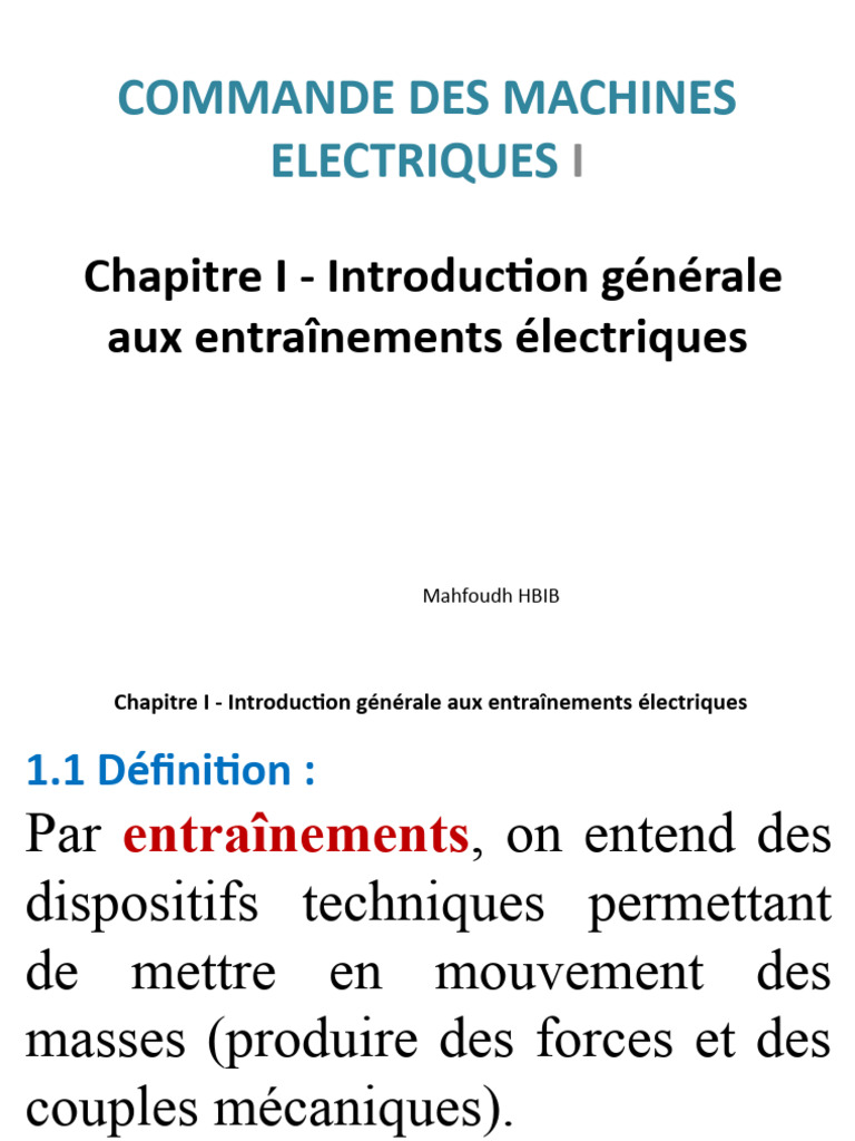 Chapitre I - Introduction Générale Aux Entraînements Électriques | PDF | Électricité | Machine