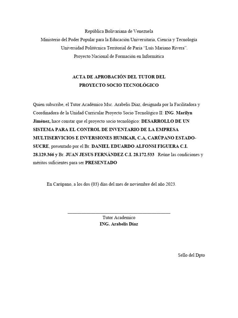 Acta Aprobacion Tutor | PDF