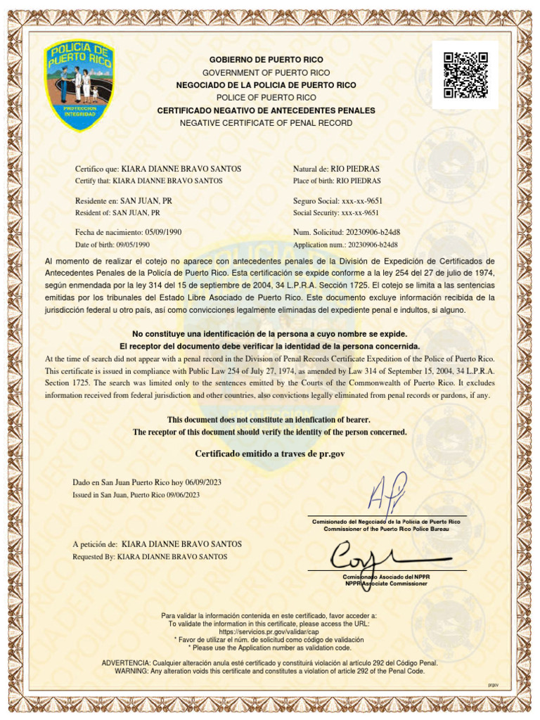 Certificado Antecedentes Penales Prgov | PDF | Puerto Rico | Justicia
