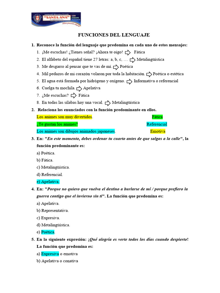 Funciones Del Lenguaje - Ficha 1D | PDF | Lingüística | Comunicación humana