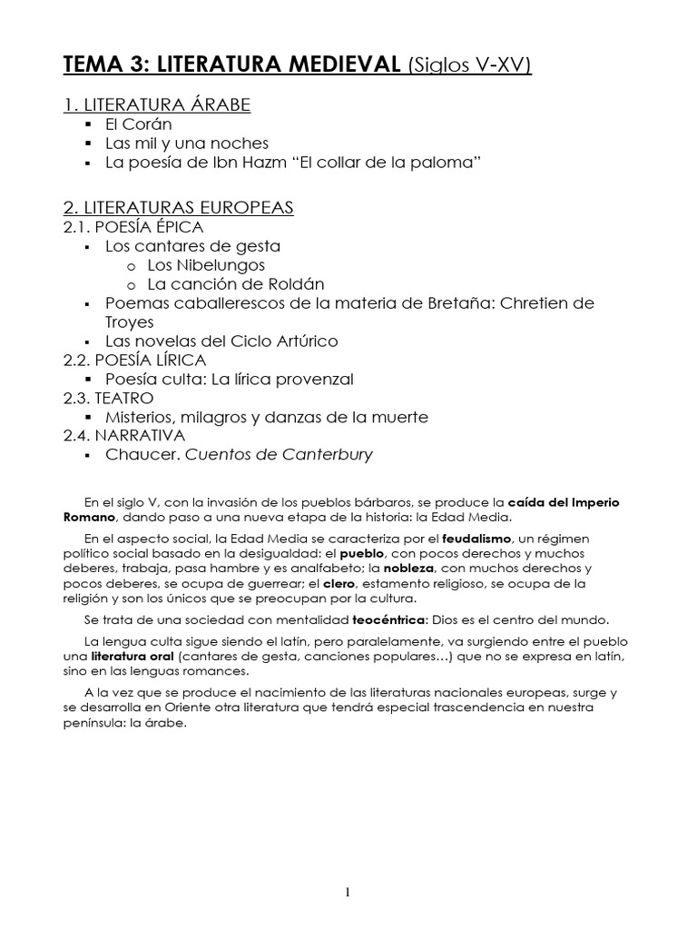 TEMA 3 - Literatura Medieval | PDF | Rey Arturo | Le Morte D'arthur