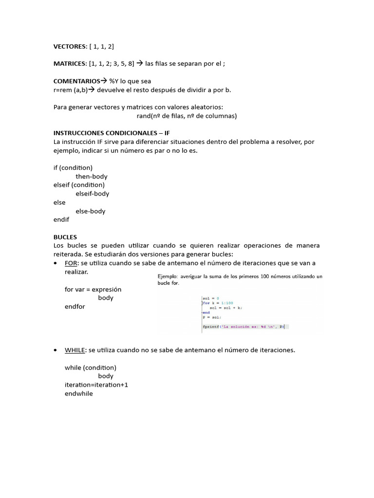 Guía de Programación en Octave | PDF | Matriz (Matemáticas ...