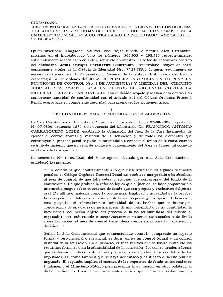 Escrito de Excepciones Audiencia Preliminar | PDF | Procedimiento ...