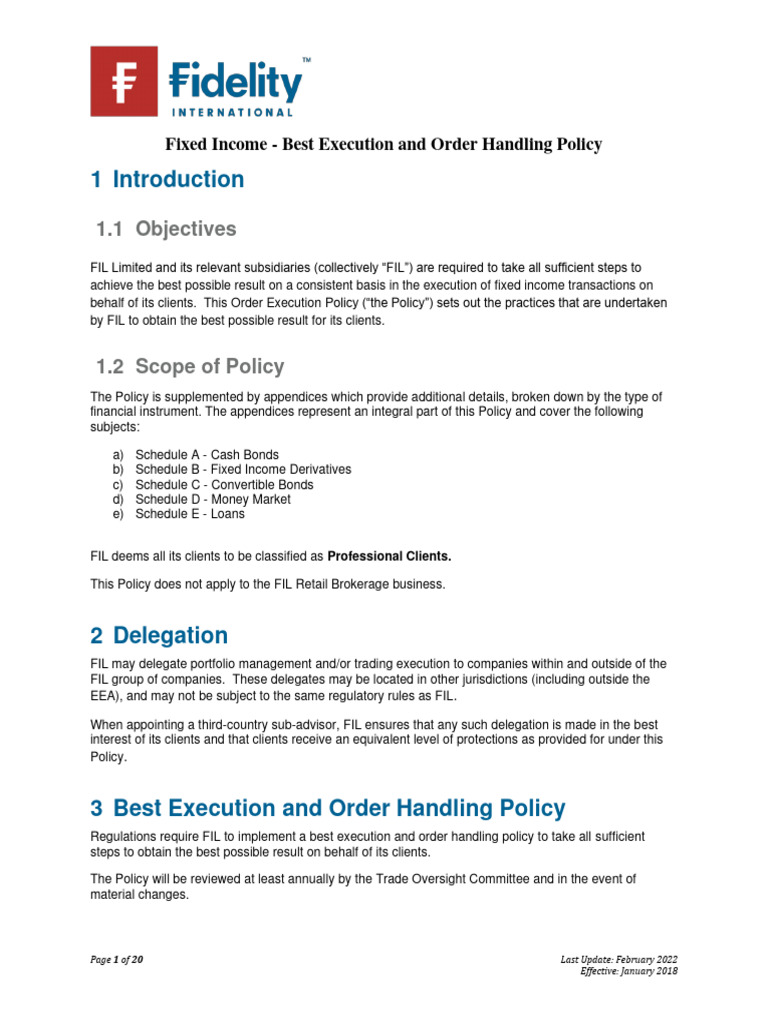 Best Execution and Order Handling Summary Policy Fixed Income | PDF | Market Liquidity | Market ...