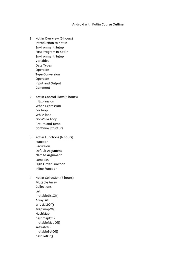 Android With Kotlin Course Outline | PDF