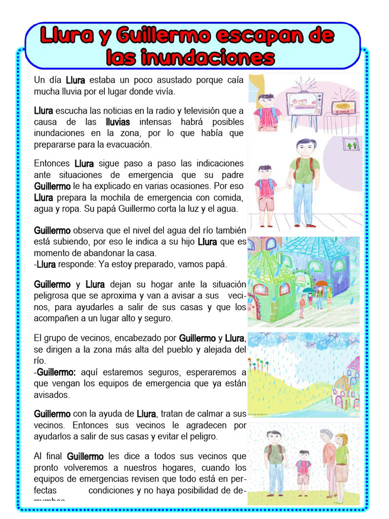 8 de Agosto Ficha Leemos Llura y Guillermo Escapan de Las Inundaciones Maestra Janet | PDF | Inundar