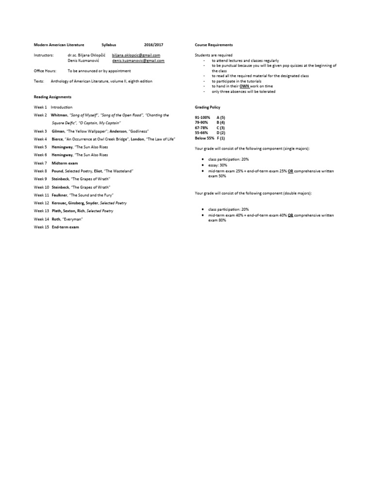 Modern-American-Literature-syllabus | PDF | American Literature ...