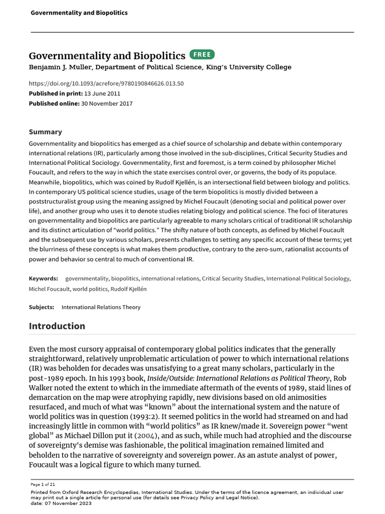 Governmentality Foucault