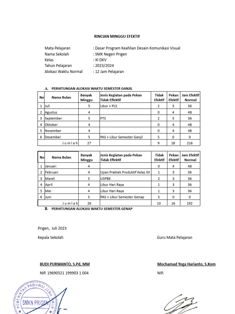 A7. Rincian Minggu Efektif TP2023-2024 | PDF