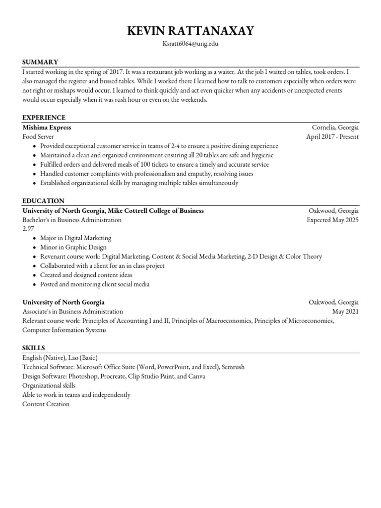 Resume-Kevin - Rattanaxay 6 | PDF | Waiting Staff | Computing