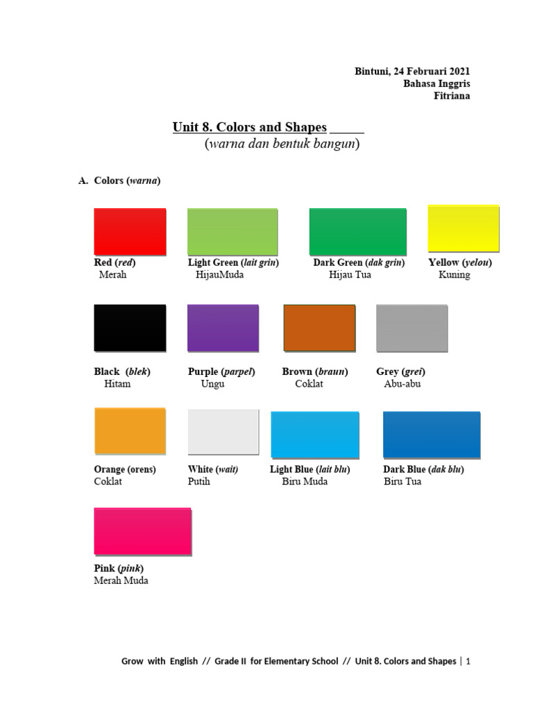 Unit 8 Colors And Shapes Bintuni 24 Februari 2021 Materi Bahasa