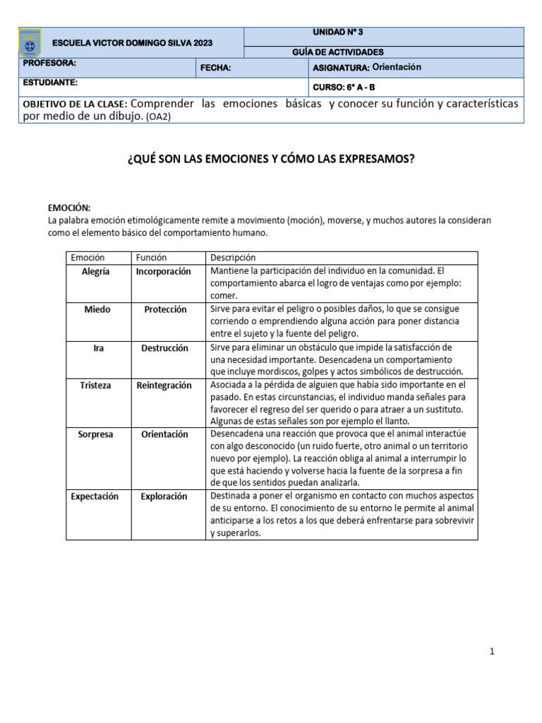Guia 1 Las Emociones | PDF | Las emociones | Comportamiento