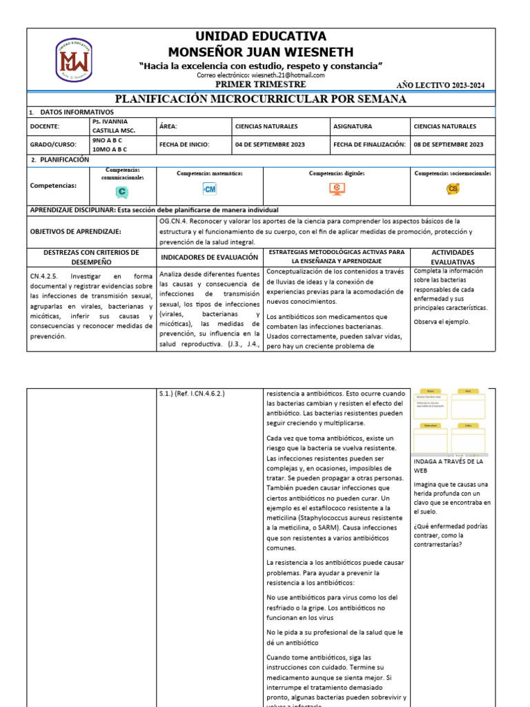 Ciencias Naturales Semana 20 PLANIFICACION SEMANAL - UEMJW | PDF ...