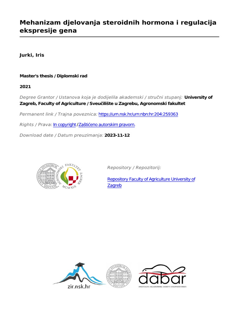 Mehanizam Djelovanja Steroidnih Hornona I Regulacija Ekspresije Gena | PDF