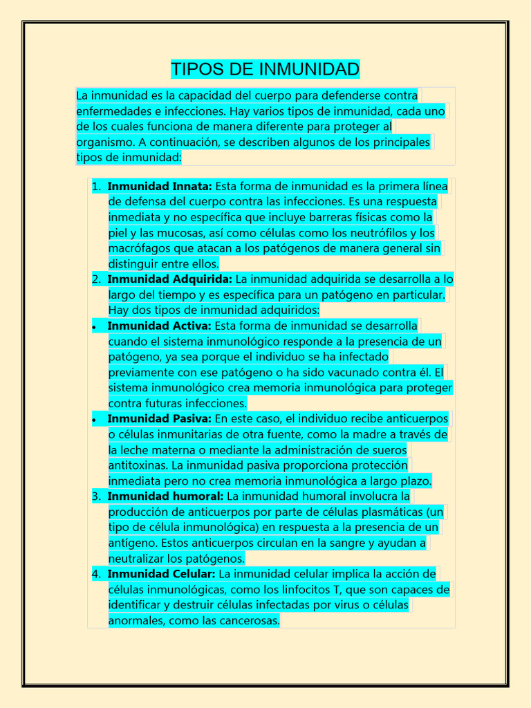 Tipos de Inmunidad | PDF | Sistema inmune | Inmunidad (médica)