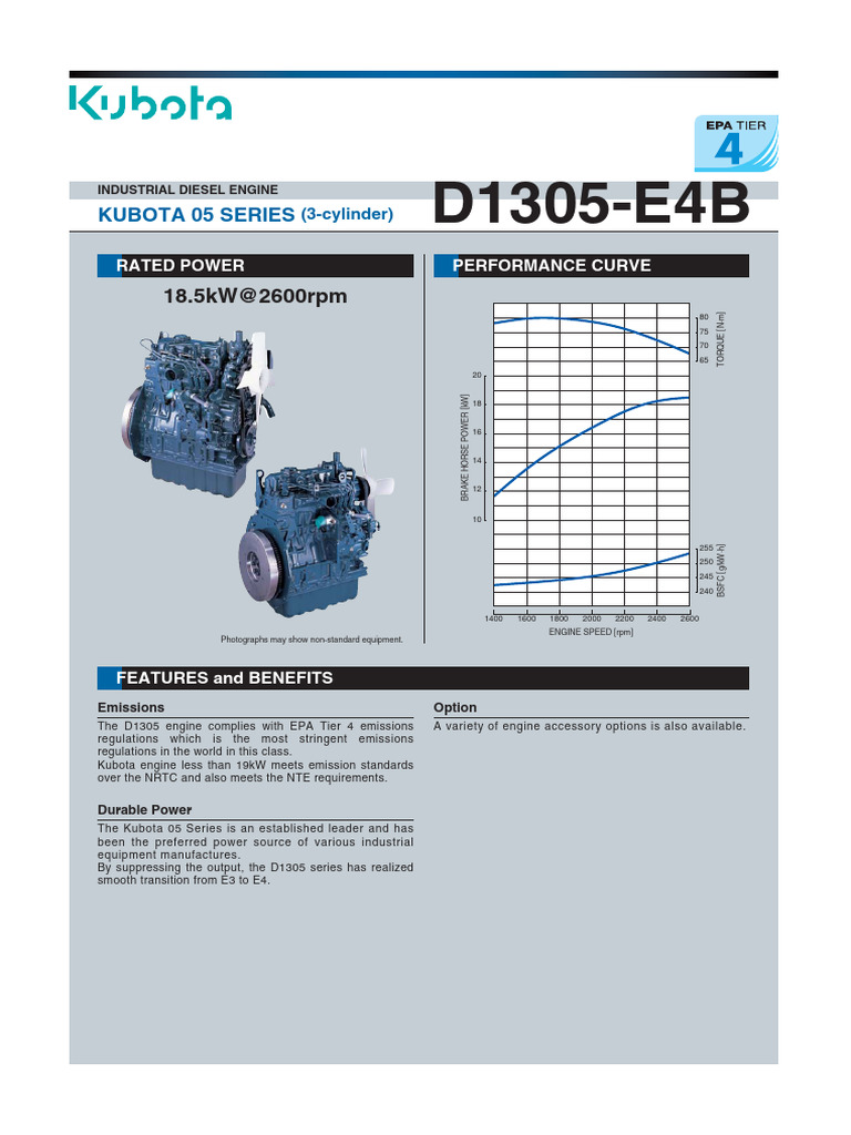d1305_e4b KUBOTA, espisificaciones tecnicas de motor | PDF | Horsepower ...
