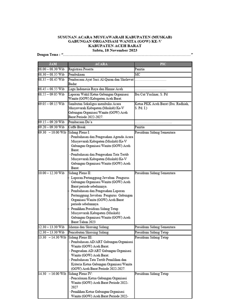 Susunan-acara-mubes-GOW | PDF