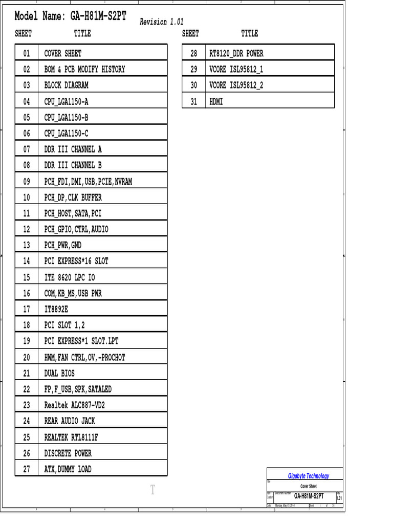 Gigabyte GA-H81M-S2PT r1.01 Schematic Diagram | PDF | Electronics | Computer Science