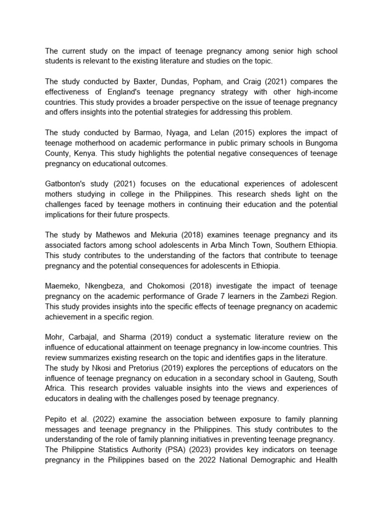 Brief Summary of RRL | PDF | Teenage Pregnancy | Family Planning