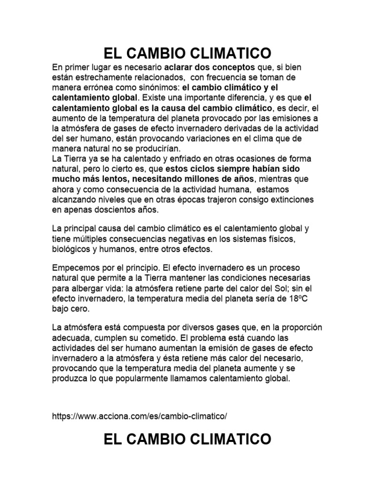 El Cambio Climatico | PDF | Cambio climático | Gases de efecto invernadero